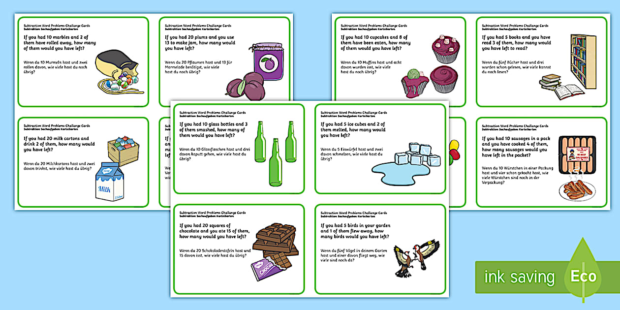 KS1 Subtraction Word Problem Challenge Cards English/German - KS1 ...
