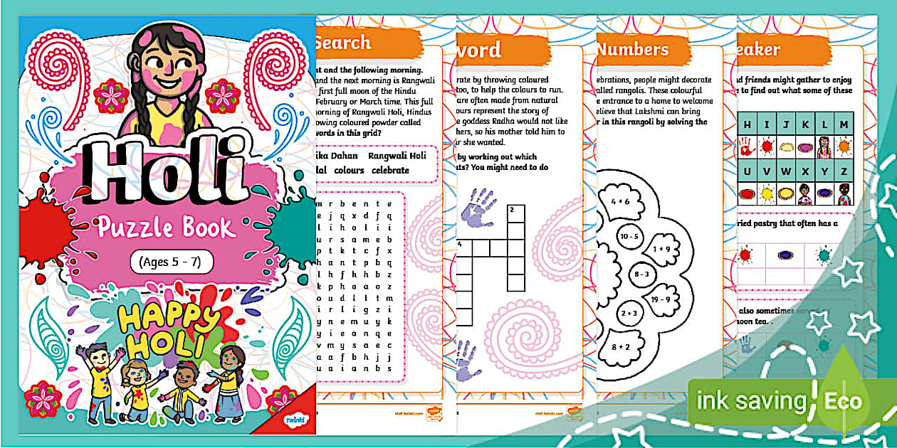 Holi Puzzle Booklet (Ages 5 - 7) (teacher made) - Twinkl