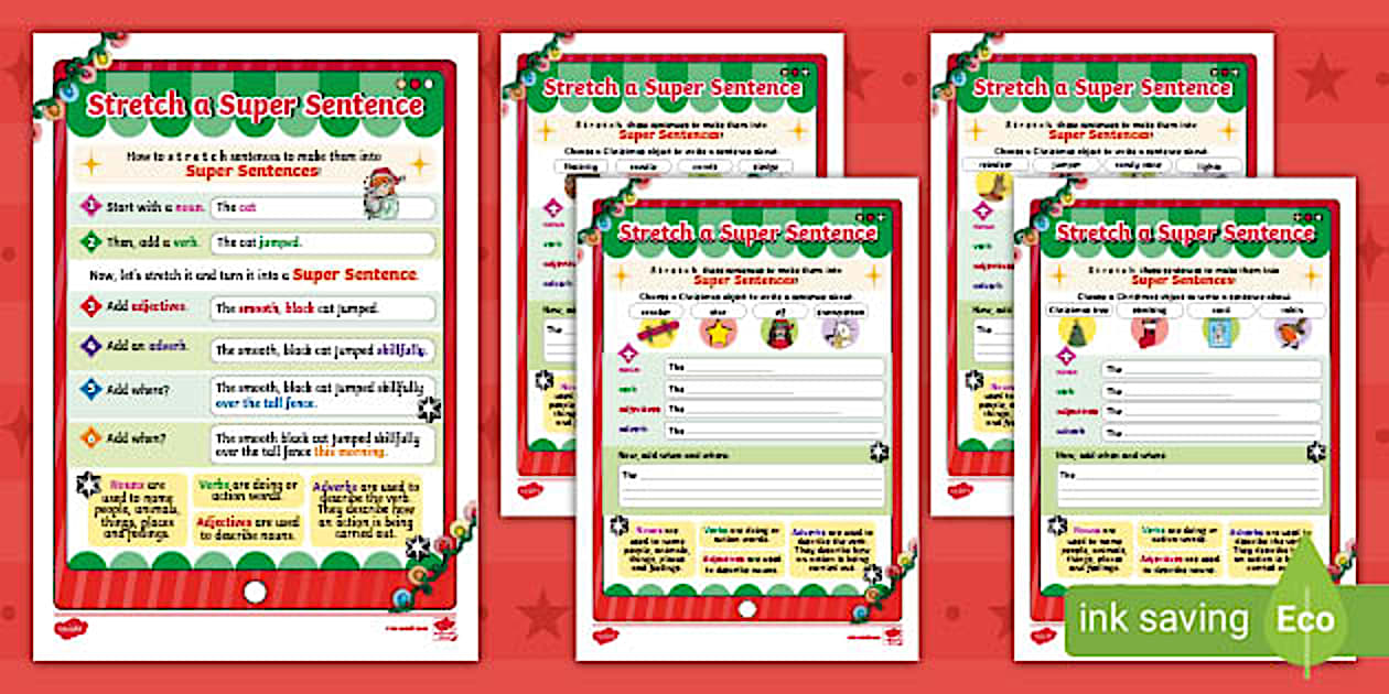 KS1 Stretch a Super Christmas Sentence Activity Sheets