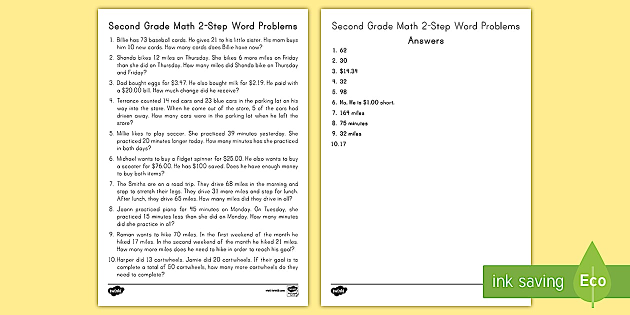 Two-Step Word Problems for Second Grade | Teaching Resources