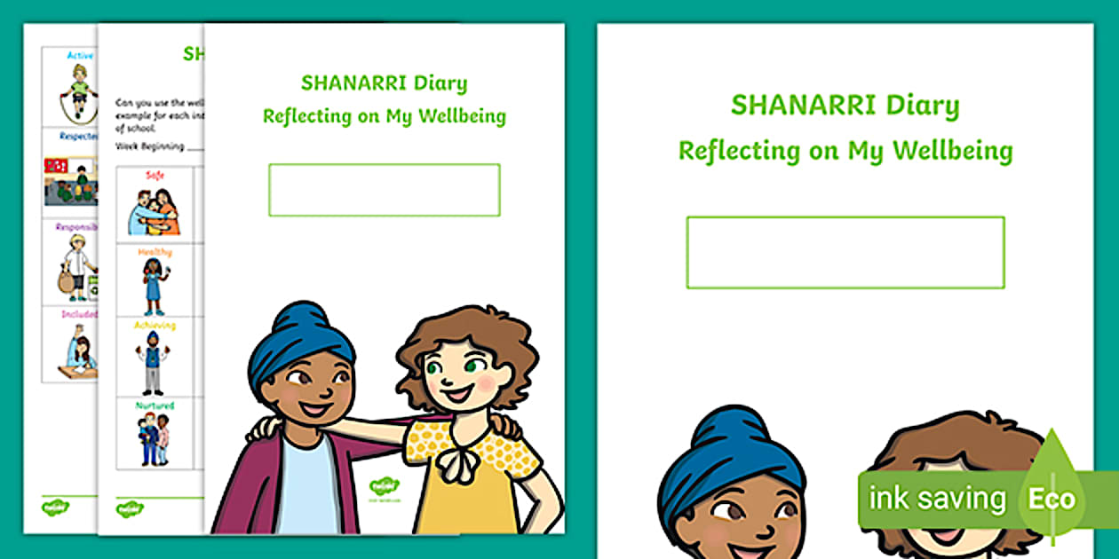 Black and White First Level SHANARRI Reflecting on my Wellbeing Diary