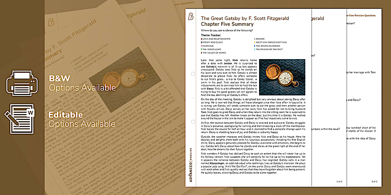 The Great Gatsby Revision: Chapter Five Summary - Twinkl