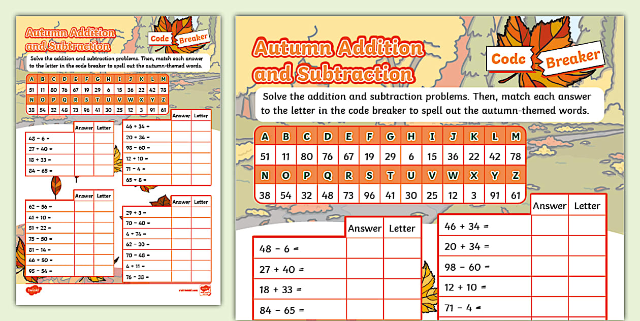 👉 Y2 Autumn Addition and Subtraction within 100 Code Breaker