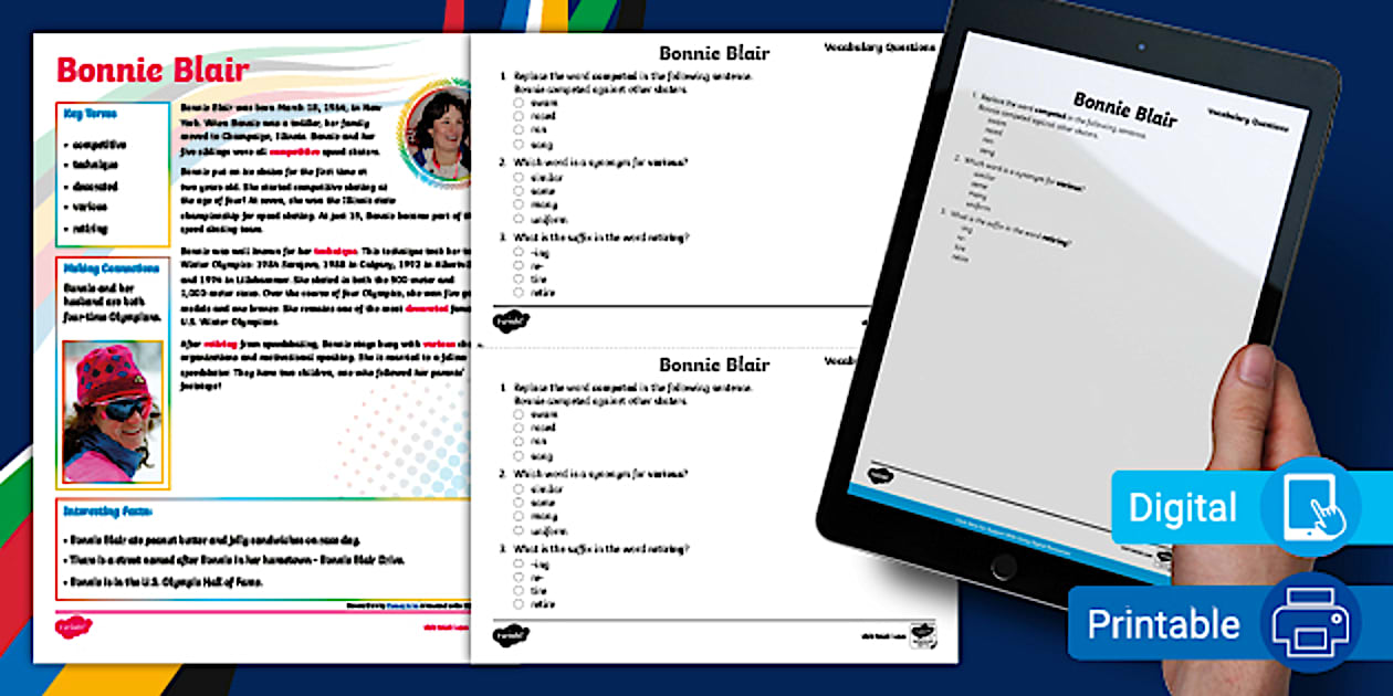 4th Grade Bonnie Blair Comprehension Activity | Twinkl USA