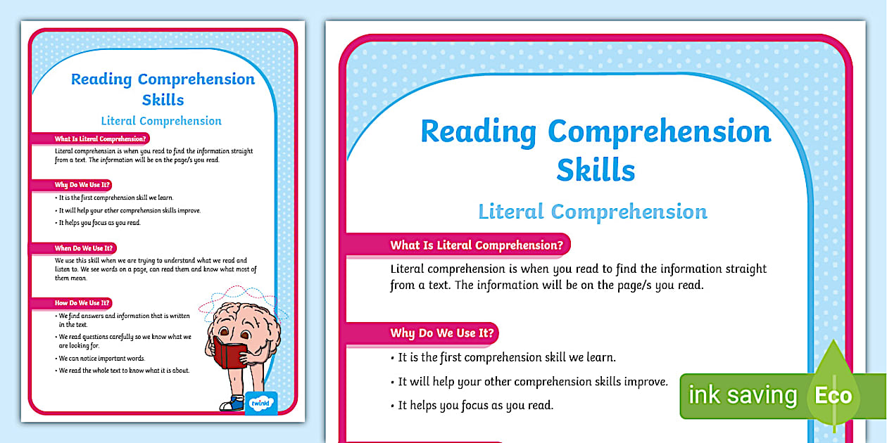 Reading Comprehension Skills: Literal Comprehension Display Poster ...
