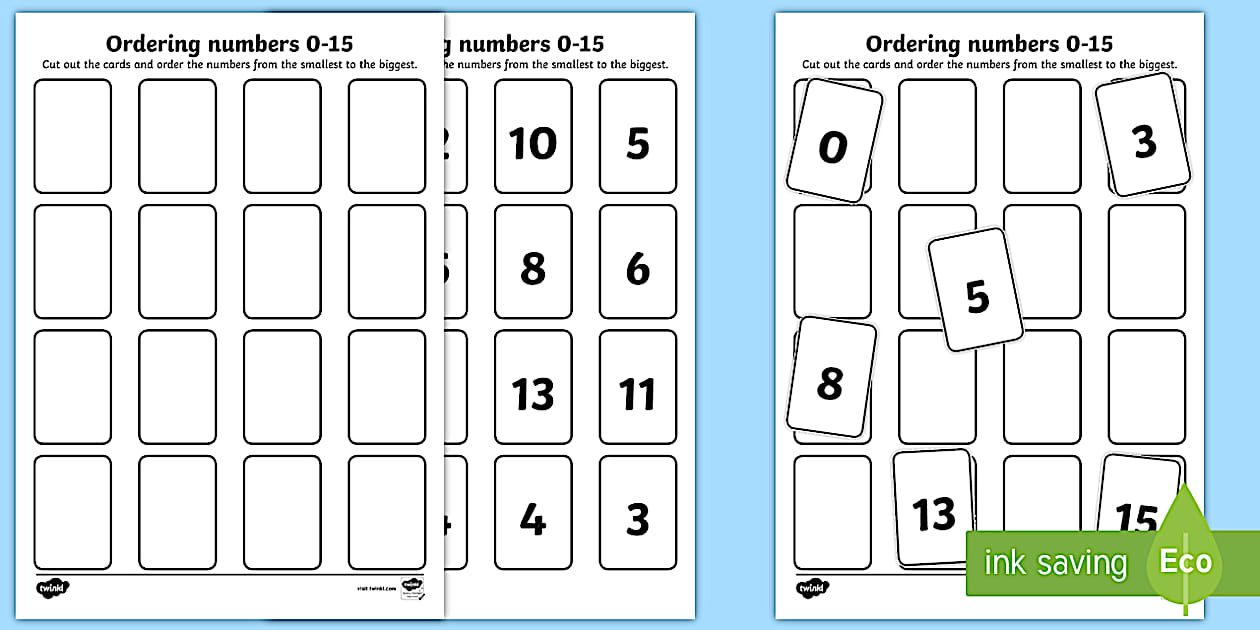 Ordering Numbers 0 to 15 Worksheet / Worksheet - Twinkl