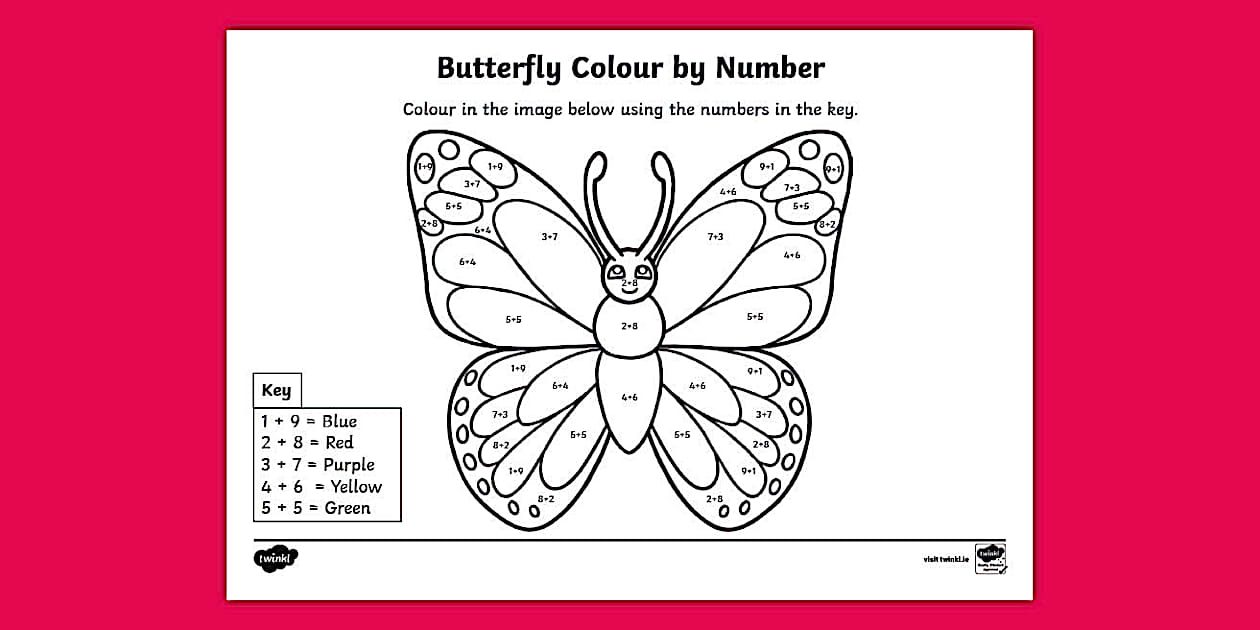 * NEW * Butterfly Colour by Numbers Addition to 10 Worksheet