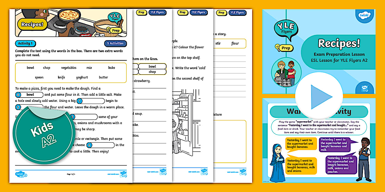 A2 YLE Flyers Exam Preparation Lesson - Recipes! - Twinkl