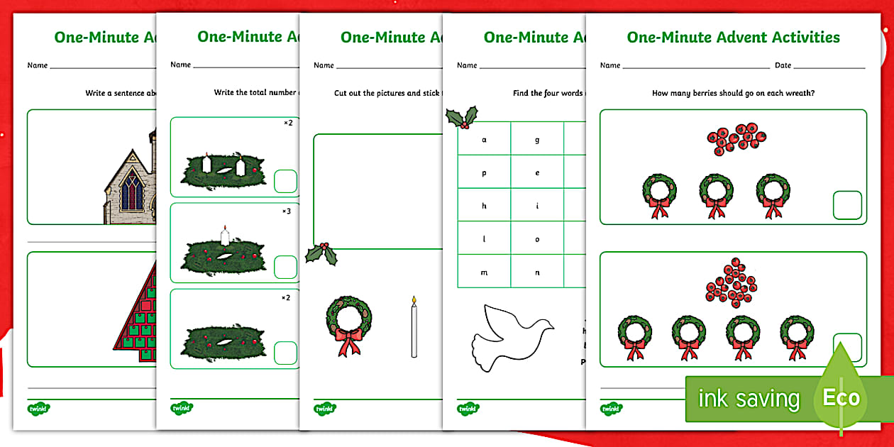 One Minute Advent Worksheets: Starter Activities - Twinkl