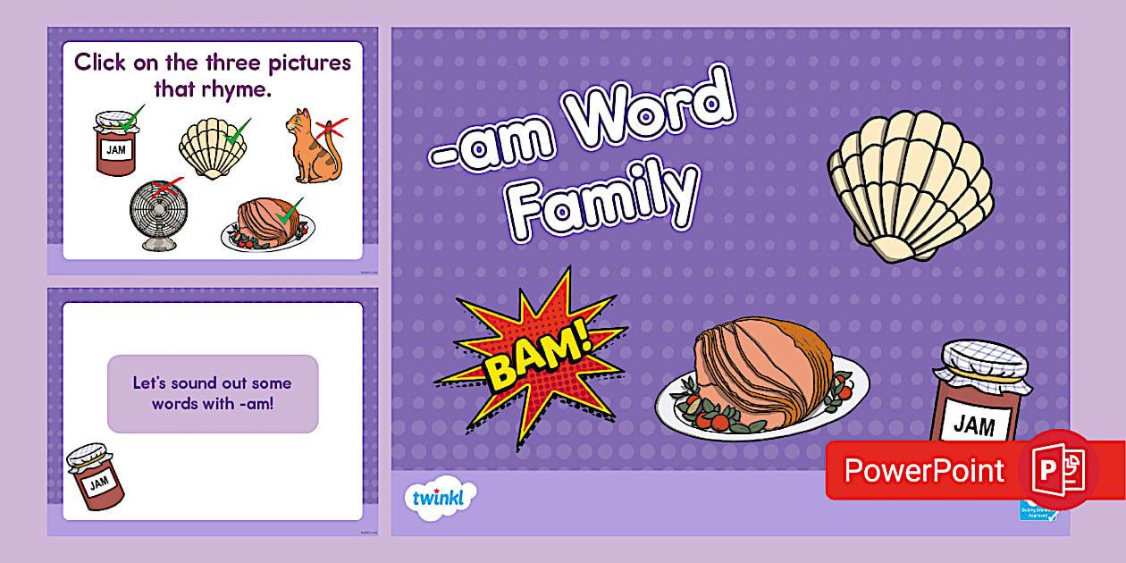 Word Families: -am Words PowerPoint for K-1st Grade - Twinkl