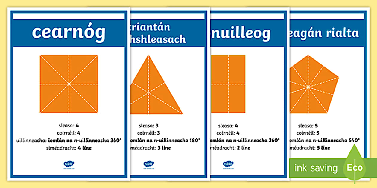Properties and Symmetry of 2D Shapes Display Facts Posters Gaeilge