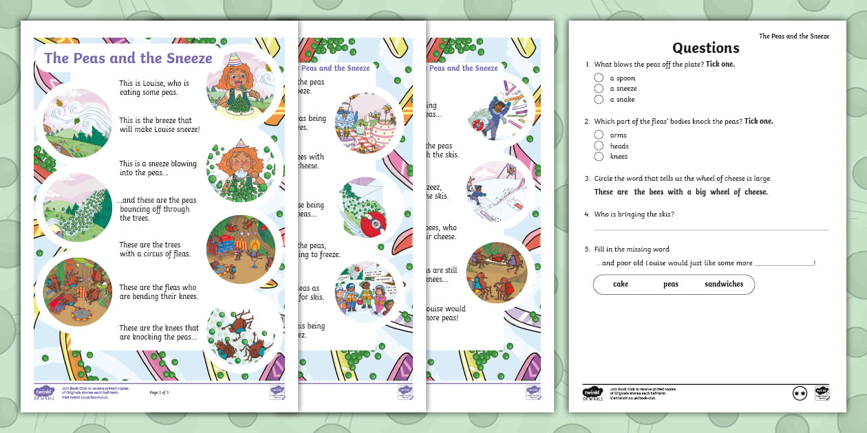 Year 1 The Peas and the Sneeze Reading Comprehension