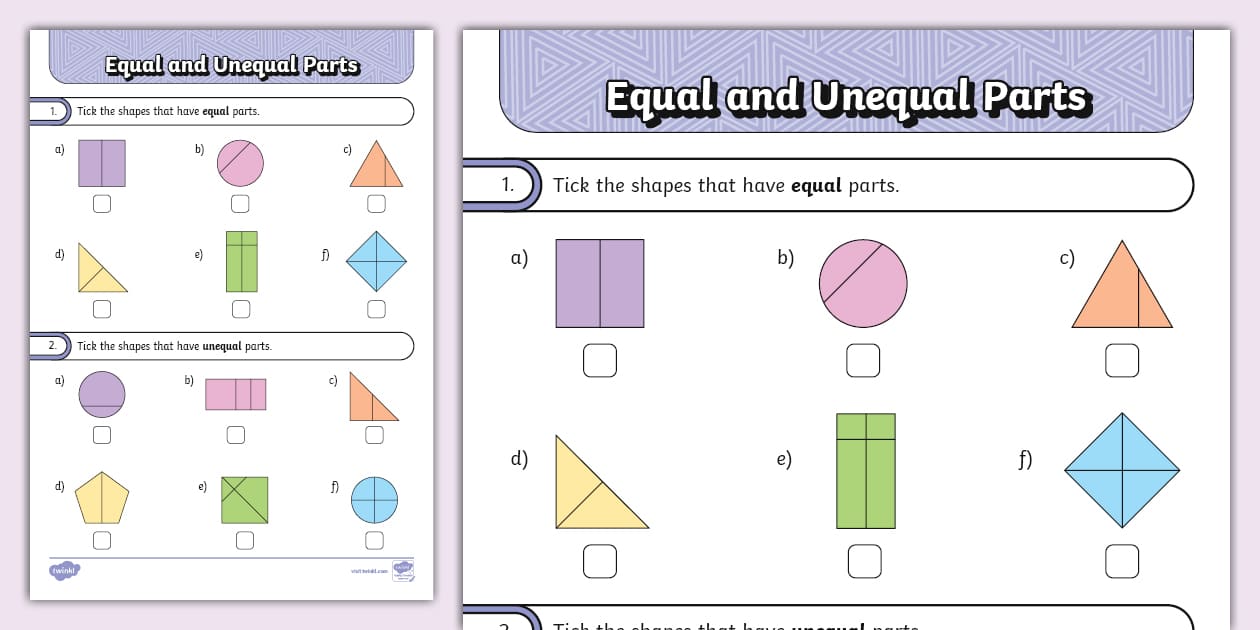 👉 Equal and Unequal Parts Activity Sheet - Twinkl - KS1