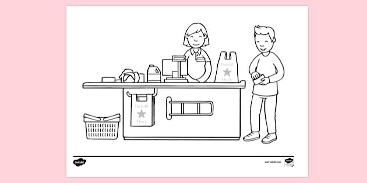 Supermarket Checkout Colouring Sheet | Twinkl (Teacher-Made)