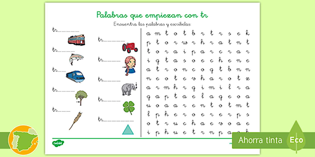 Sopa de letras: Palabras con tr (teacher made) - Twinkl