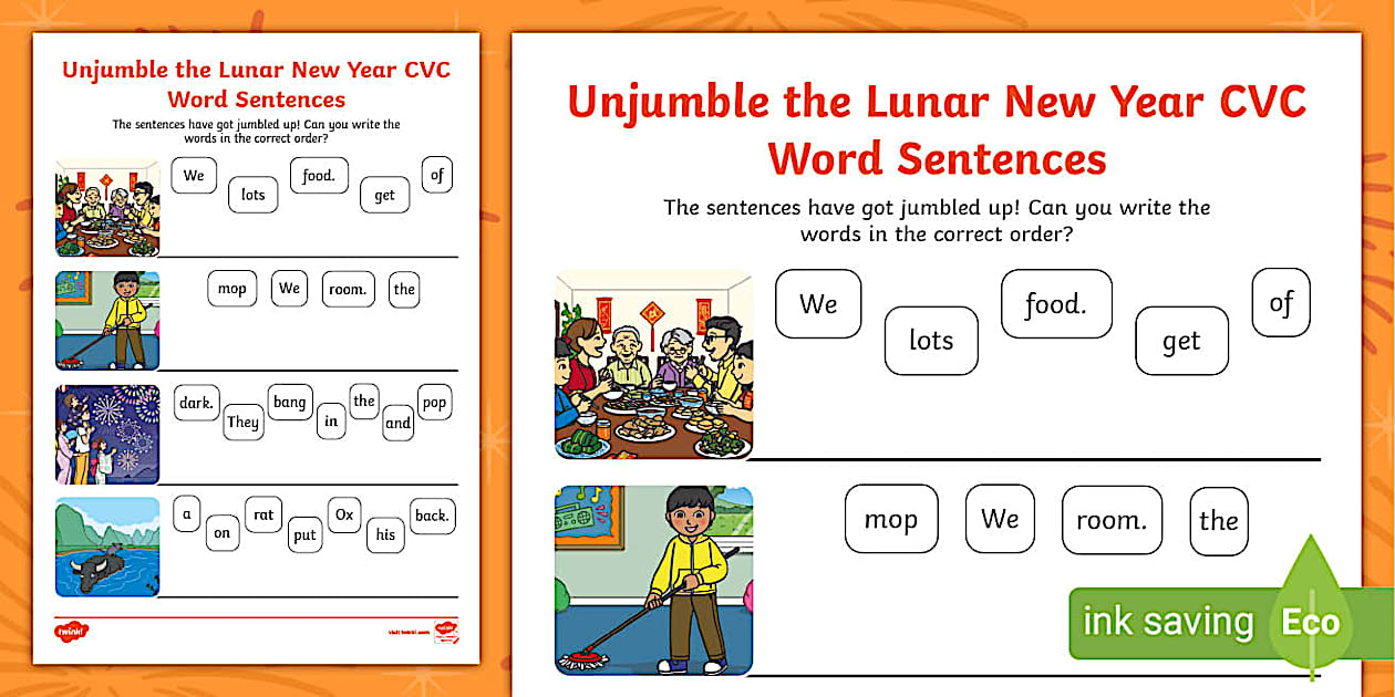Unjumble the Lunar New Year CVC Word Sentences | Twinkl