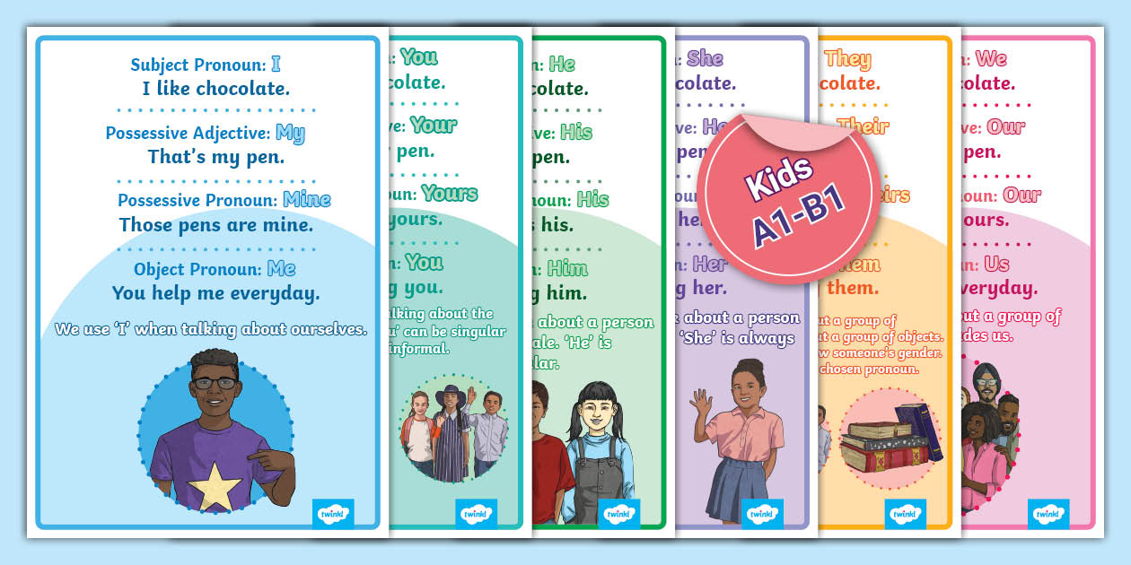 FREE ESL Inclusive Pronoun Posters [Kids, A1-B1] - Twinkl