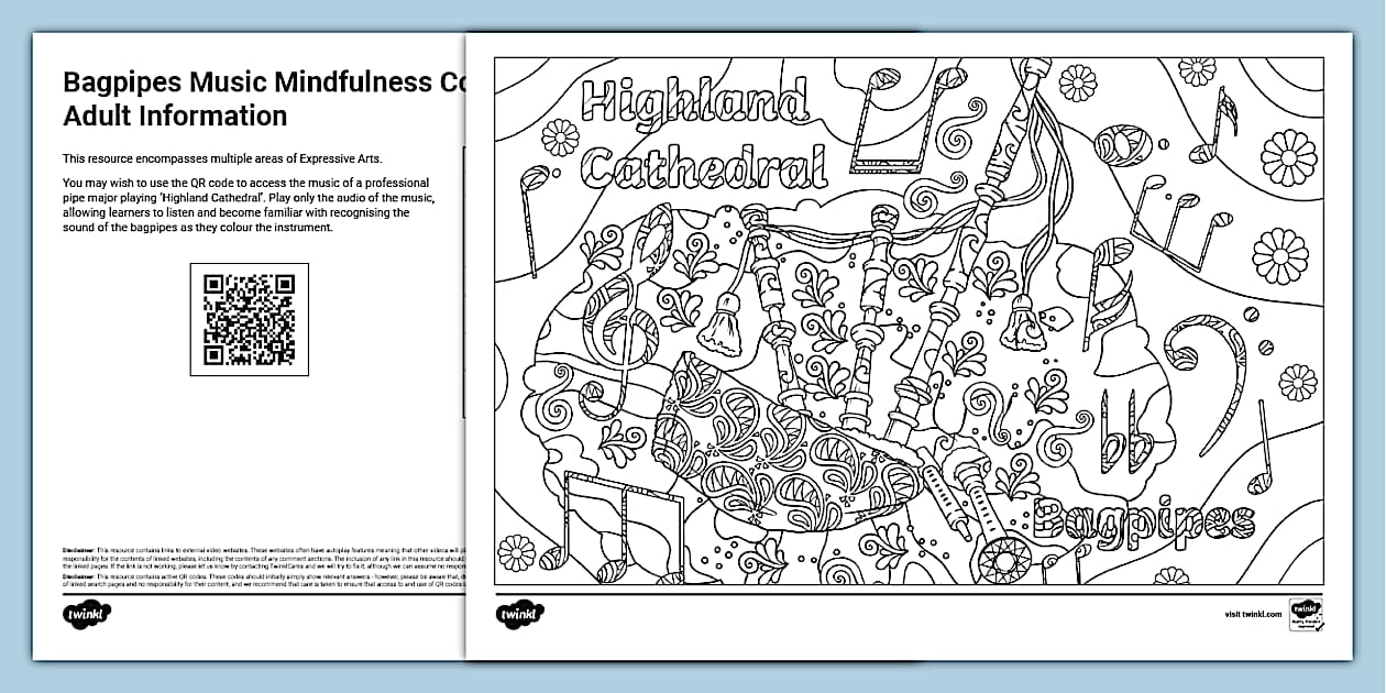 Bagpipes Music Mindfulness Colouring Page (teacher made)