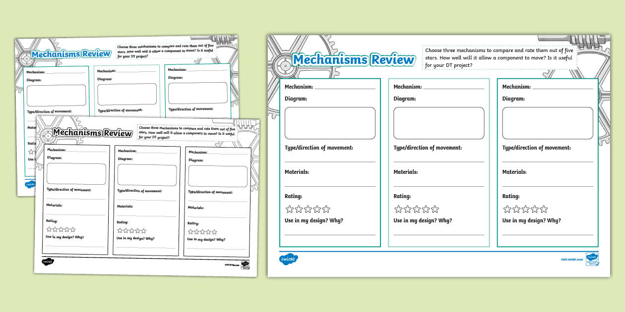 DT Mechanisms Review Worksheet - Twinkl DT (Teacher-Made)