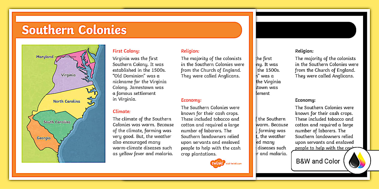 Thirteen Colonies: Characteristics of the Three Regions