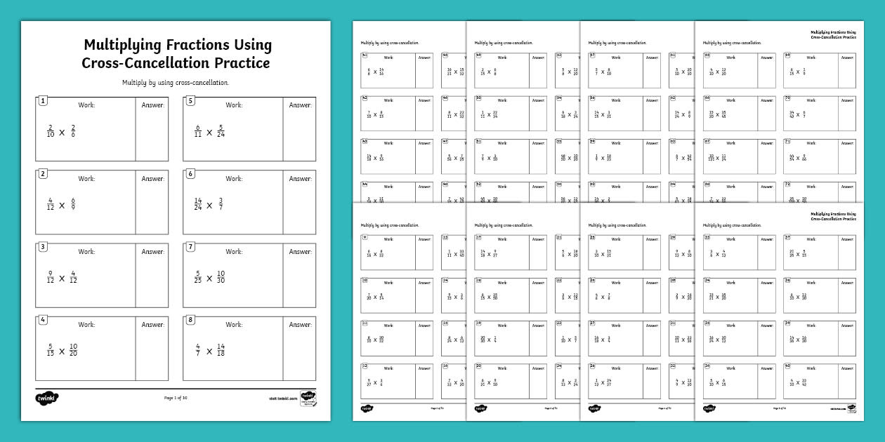 Multiplying Fractions Using Cross Cancellation Worksheets