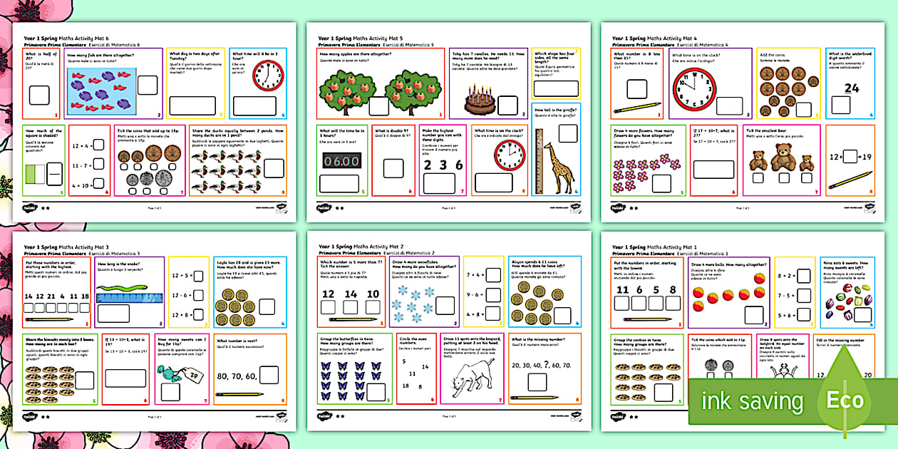 Year 1 Spring Maths Activity Mats English/Italian - Twinkl