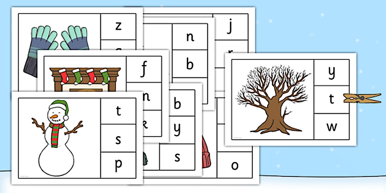 Editable Initial Sounds Winter Peg Matching Game - Twinkl