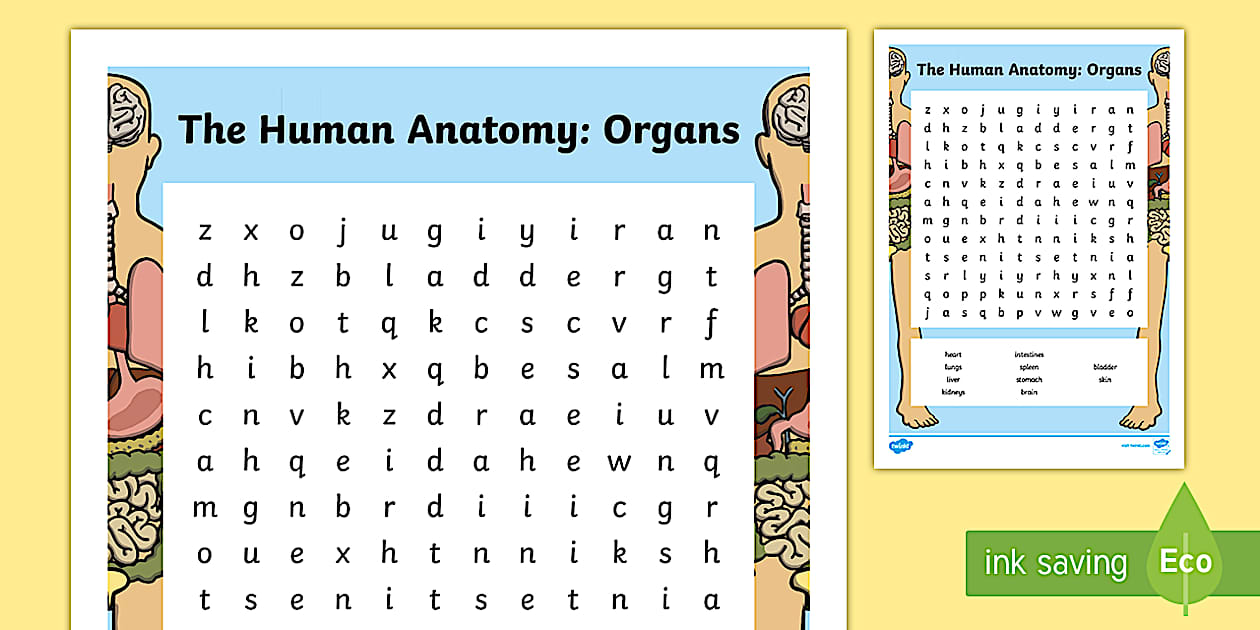 Black and White Organs Word Search (teacher made) - Twinkl