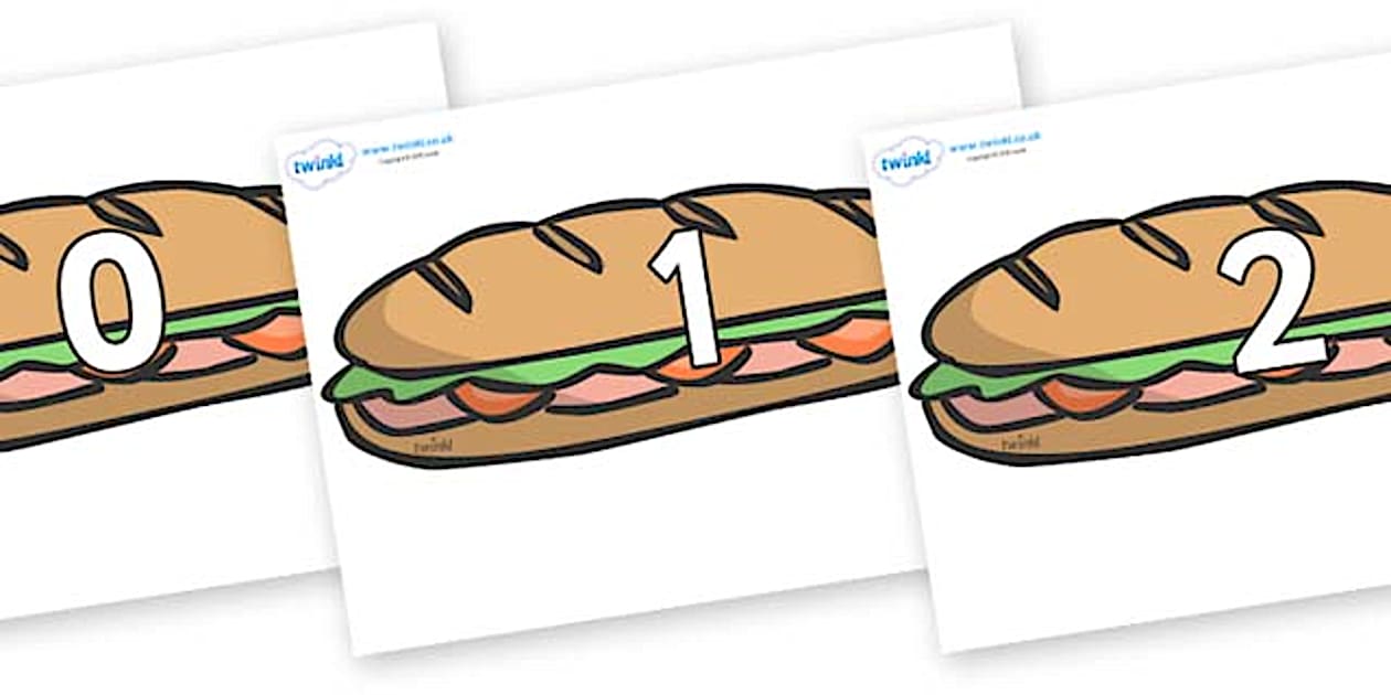 Numbers 0-50 on Sandwiches (teacher made) - Twinkl