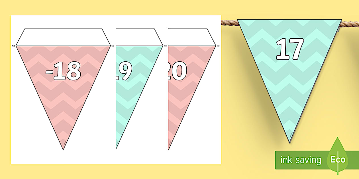 Editable Pastel Zig-Zag Negative Numbers Display Bunting
