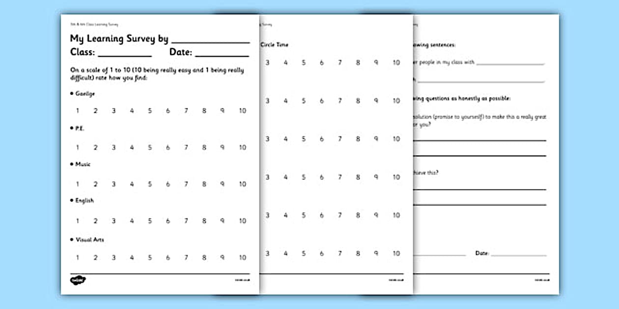 Editable 5th and 6th Class Learning Survey (teacher made)