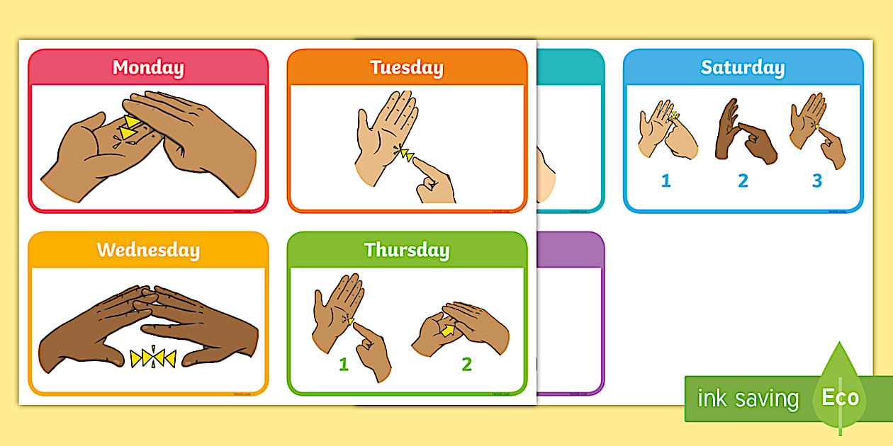 British Sign Language Days of the Week Flashcards - Twinkl