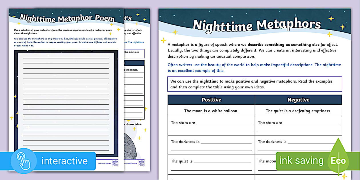 Metaphor Poem Template - Nighttime (teacher made) - Twinkl