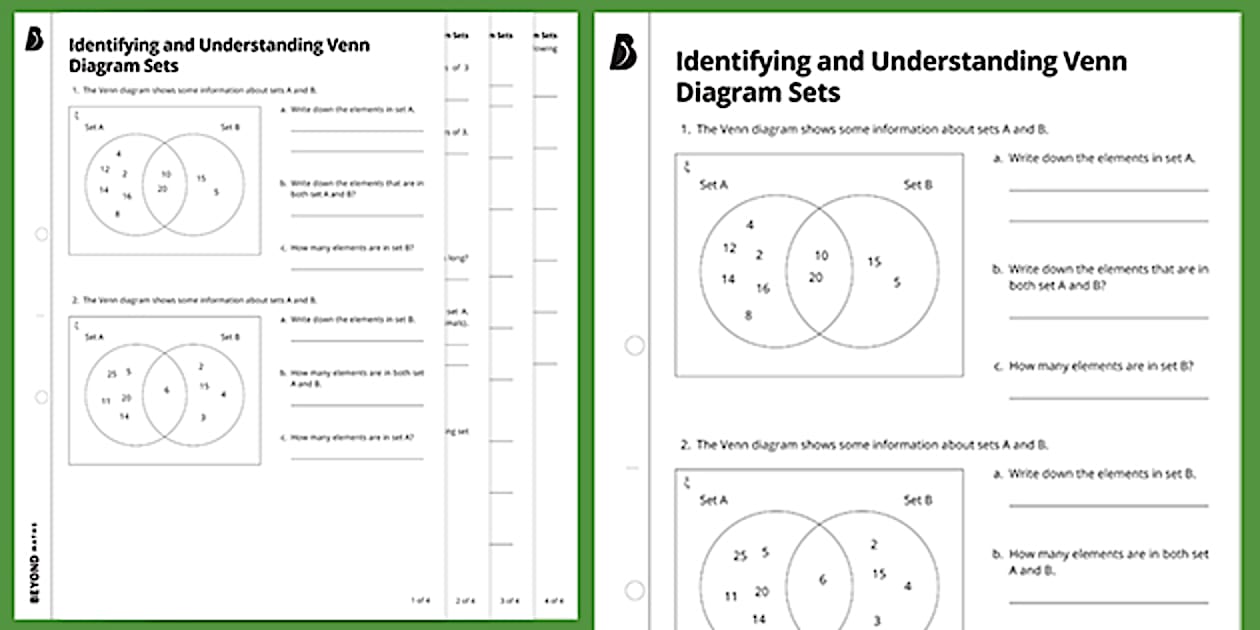 👉 Interpreting Venn Diagrams Worksheet | Beyond - Twinkl
