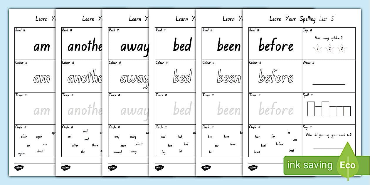 Learn New Zealand Essential Spelling List 5 Words Worksheets