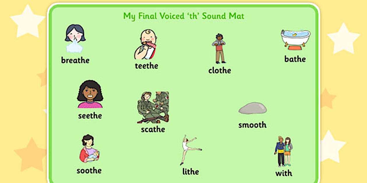 Black and White Final Voiced 'th' Sound Word Mat - Twinkl