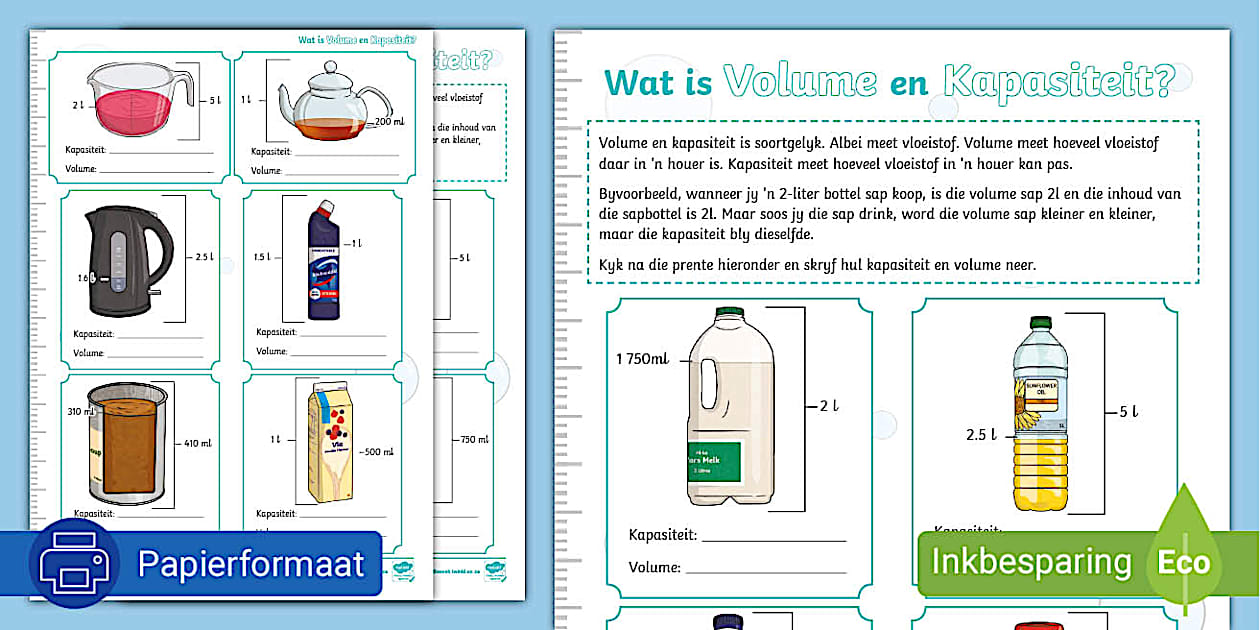 Wat is Volume en Kapasiteit - Aktiwiteit - Twinkl