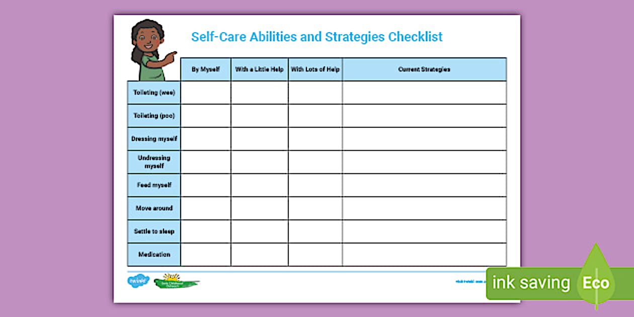 Editable Self-Care Abilities and Strategies Checklist