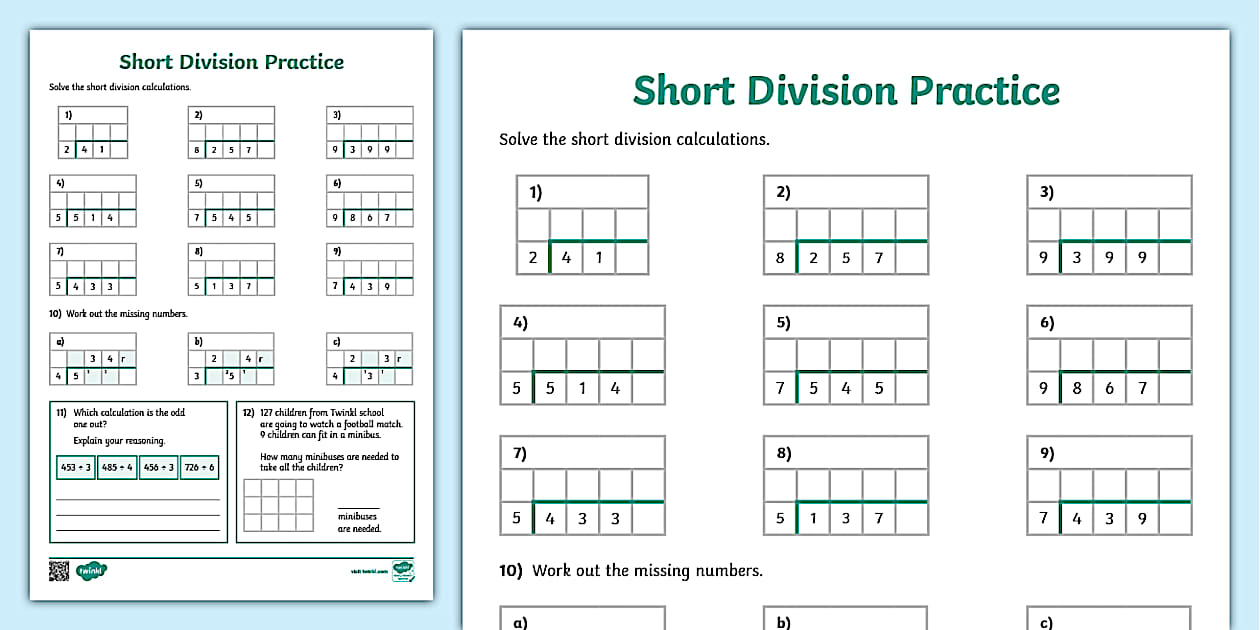 Year 4 Division Worksheet | Short Division | Teacher-Made
