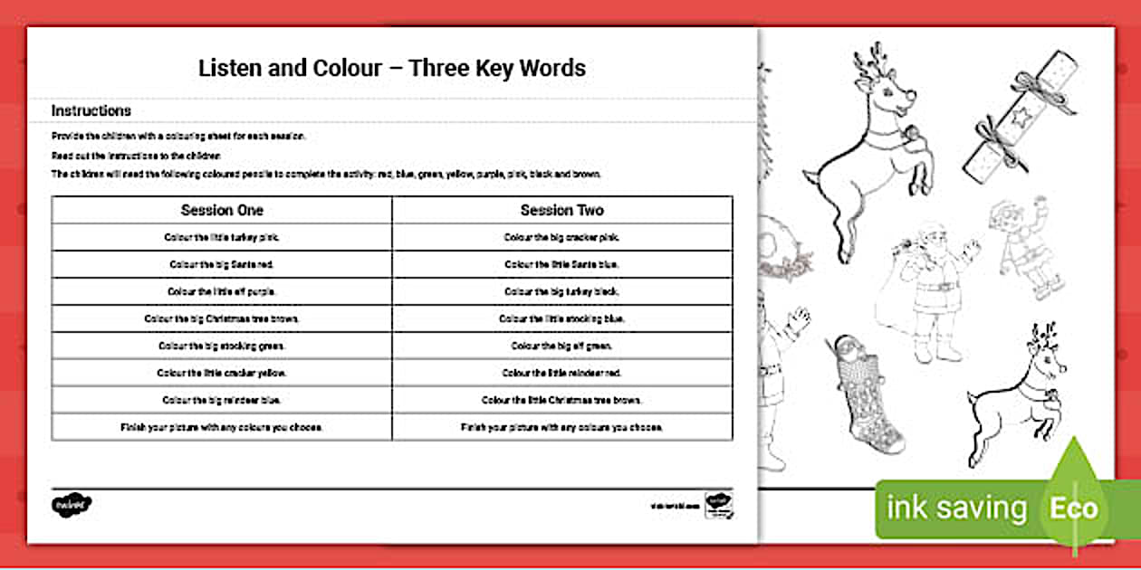 Listen and Colour Christmas Three Key Words (teacher made)