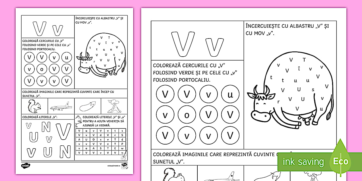 Recunoasterea literei V v - Fișă de lucru (teacher made)