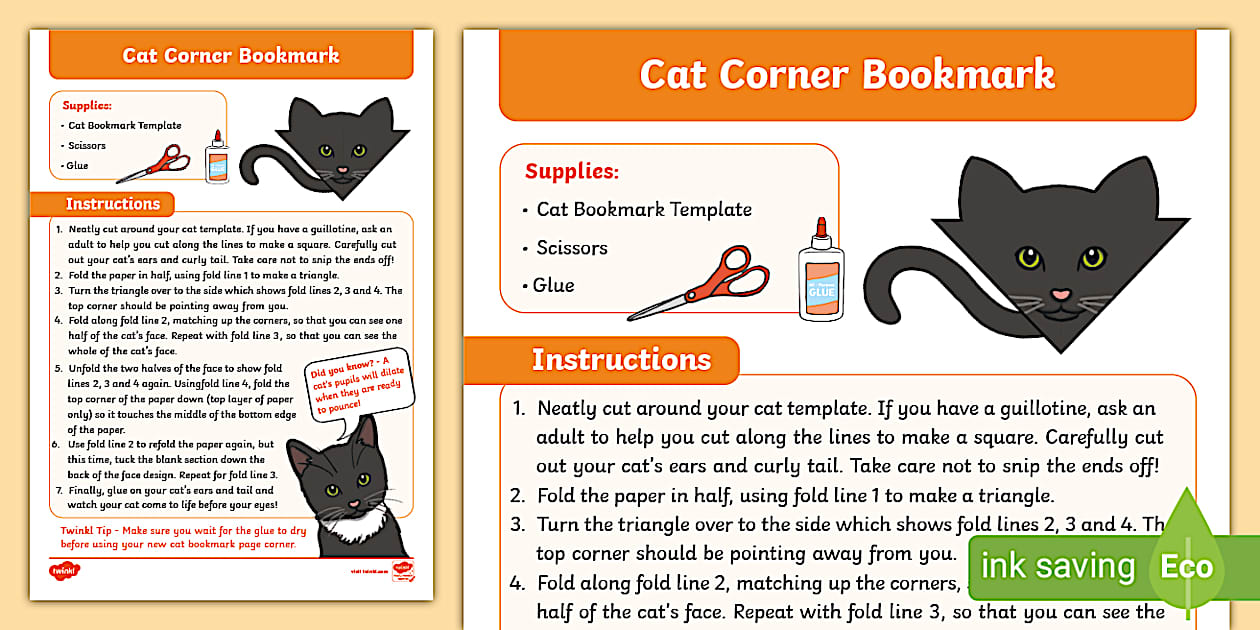 Cat Bookmark Craft Page Corner (teacher made) - Twinkl