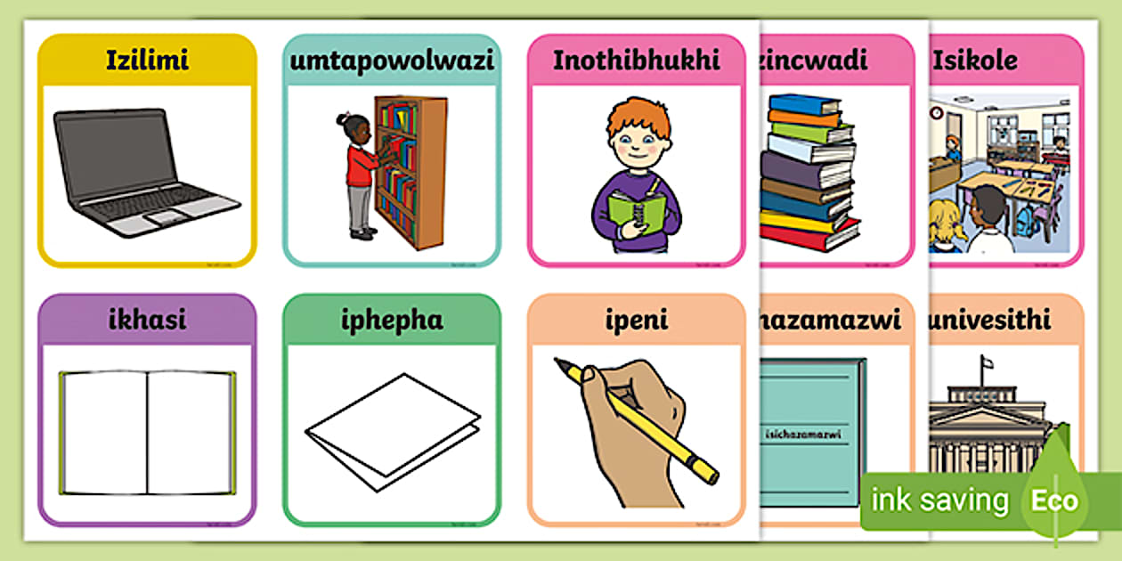School Word Cards - Isikole Amakhadi (Teacher-Made) - Twinkl