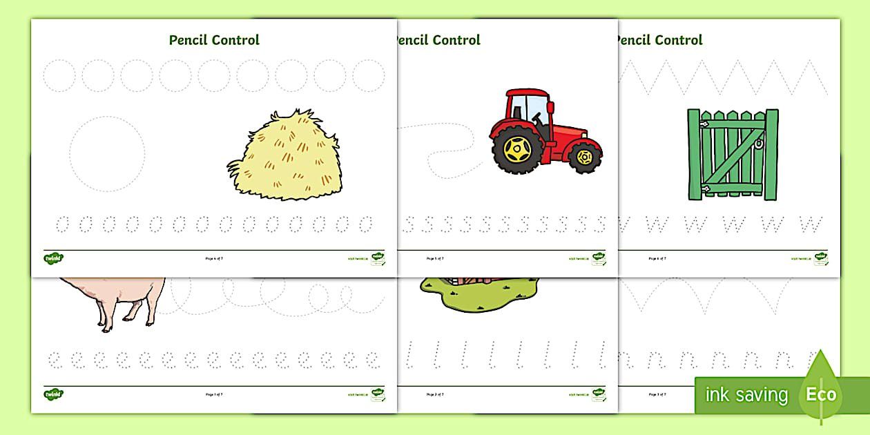 The Farm Aistear Pencil Control Worksheets (teacher made)