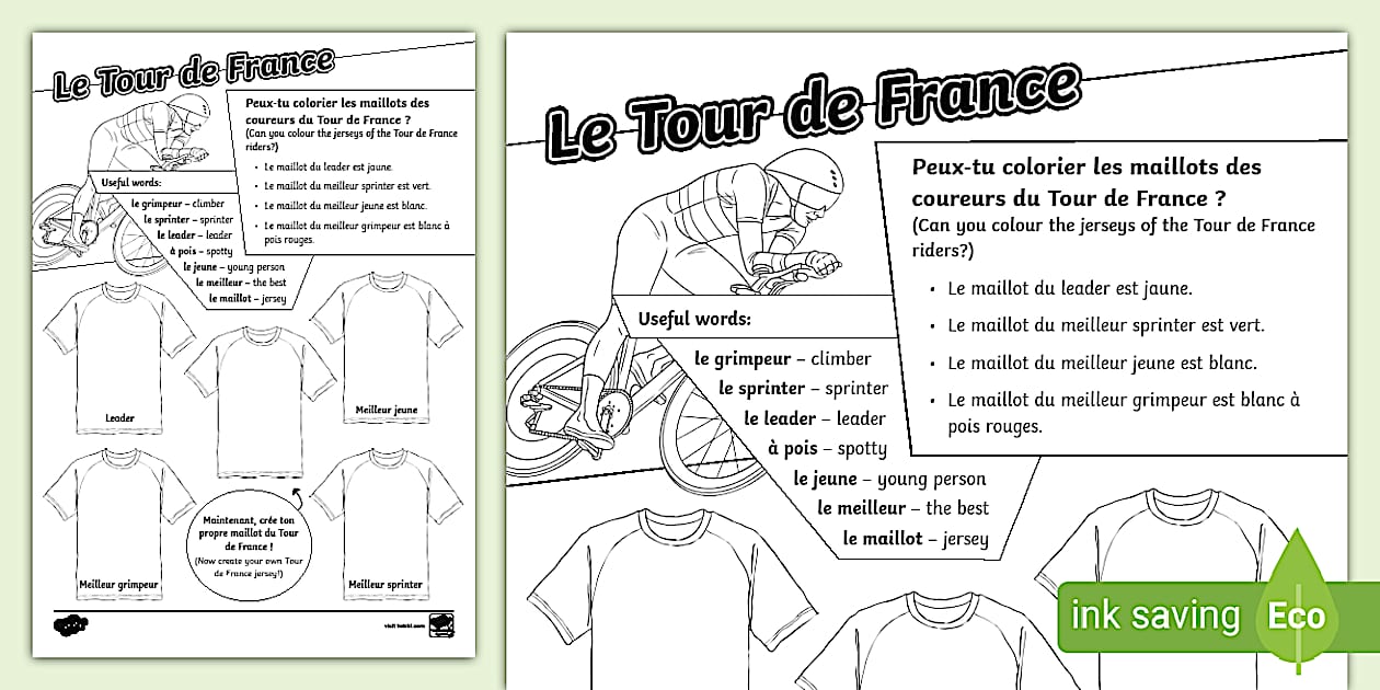 👉 French: Tour de France Jersey Colouring Activity