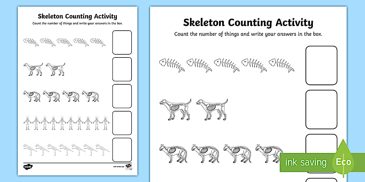 Skeleton Counting Worksheet / Worksheet - Twinkl