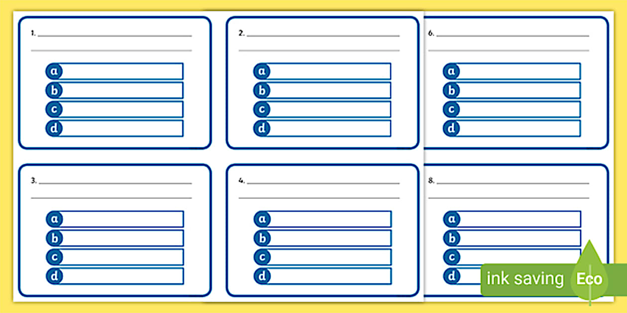 Blank Answer Sheet for Multiple Choice Cards | Twinkl
