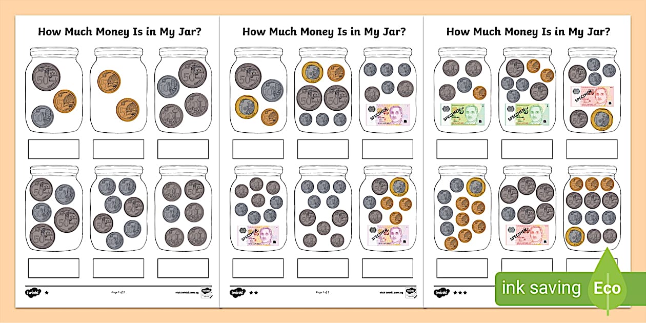 *How Much Money Is in My Jar? Singapore Differentiated Worksheets*