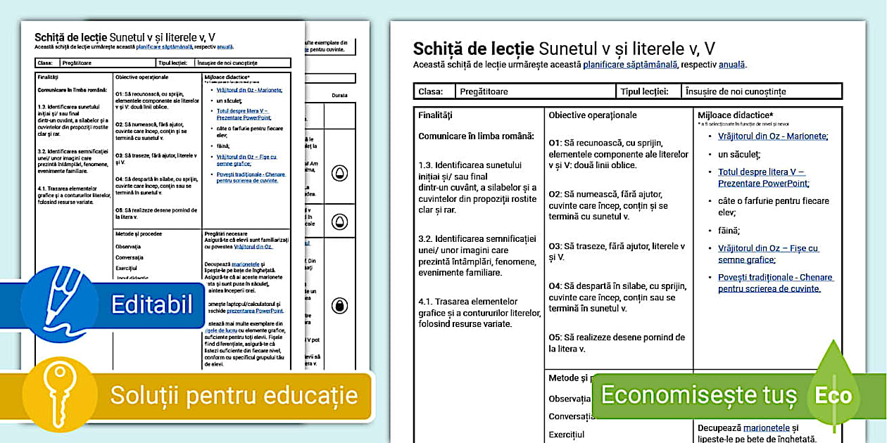 Predare sunetul v și literele v, V – Clasa pregătitoare
