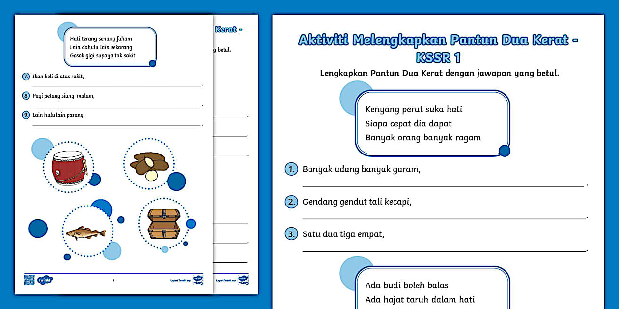 Aktiviti Melengkapkan Pantun Dua Kerat - KSSR 1 - Twinkl